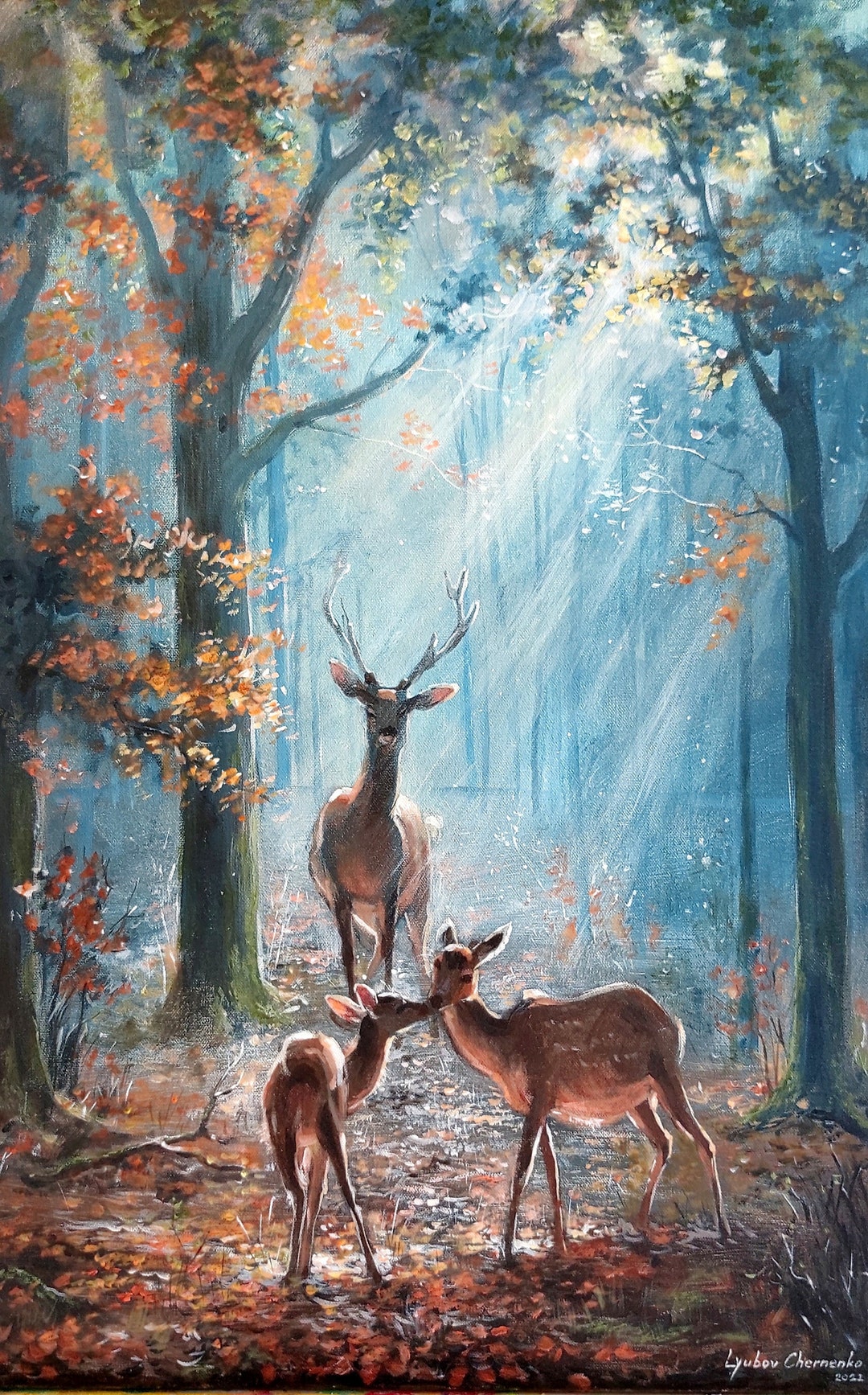 Autumn Forest Forest Painting Autumn Deer Painting Fantasia - Etsy
