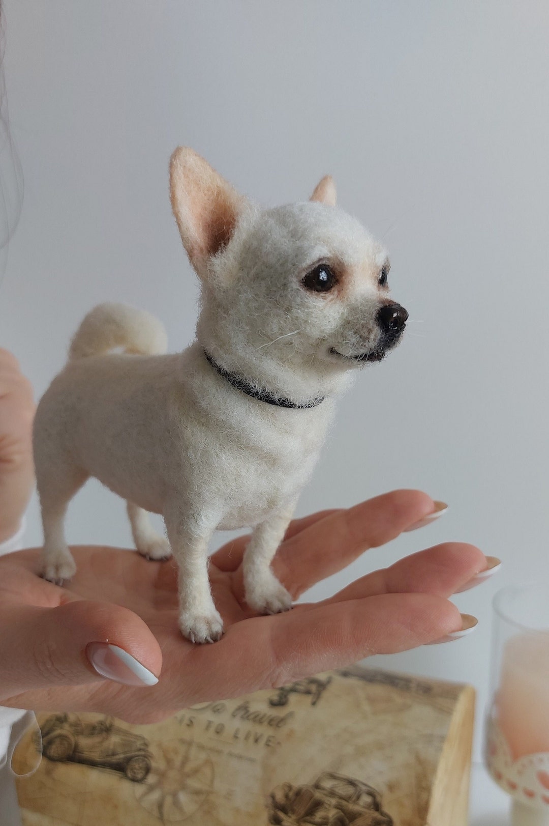 Wool Chihuahua Puppy, 12-15 Cm. Woolen Portrait. Memorial, Wool Stuffed ...