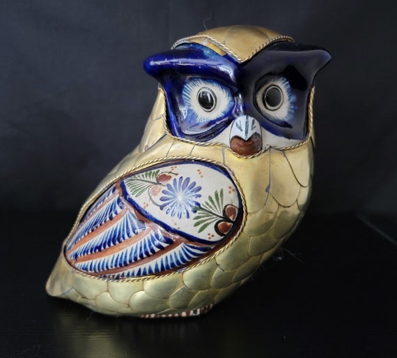 3 Vintage Ceramic and Brass Owls Table Sculpture in the Style | Etsy