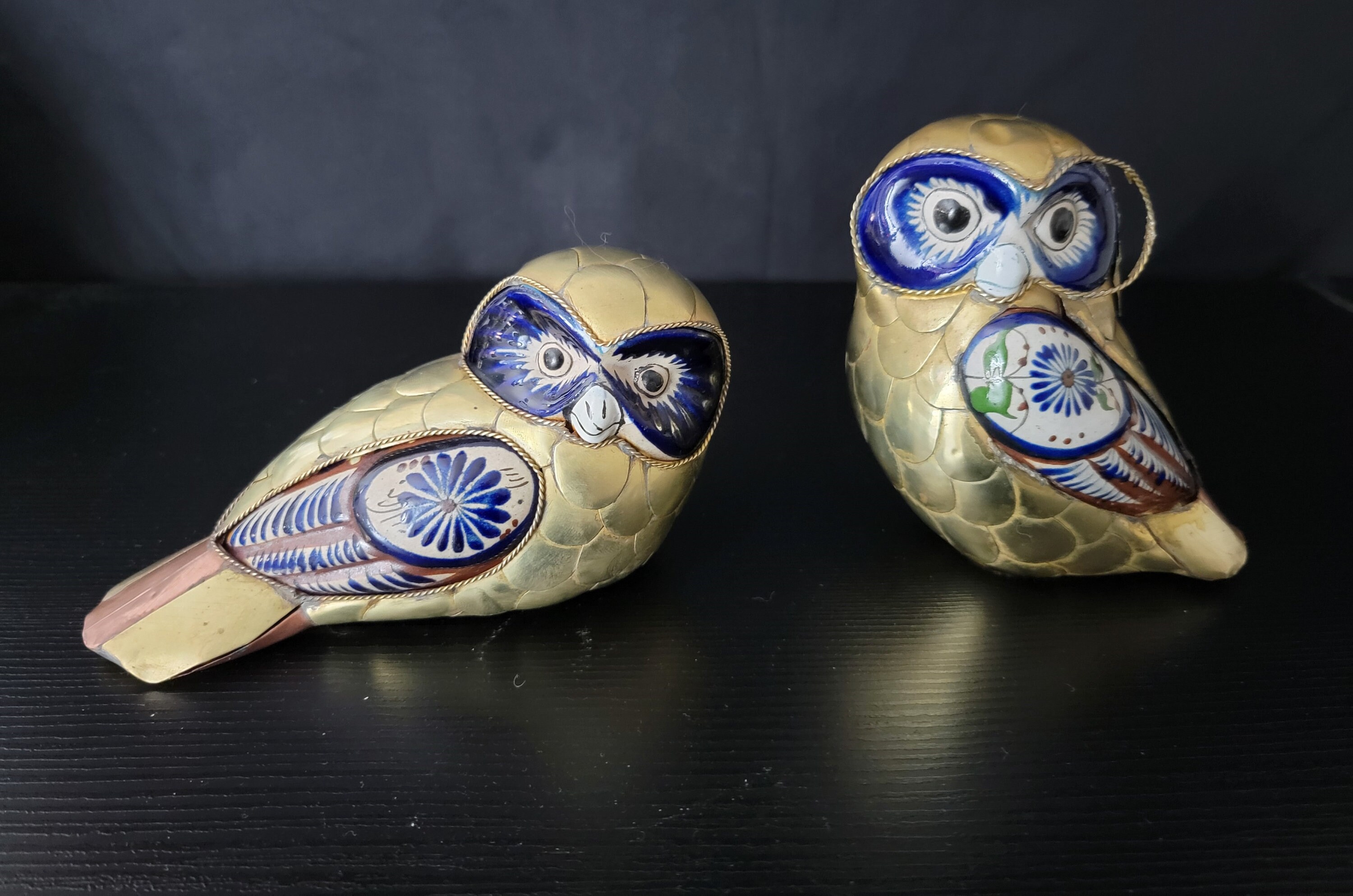 3 Vintage Ceramic and Brass Owls Table Sculpture in the Style - Etsy
