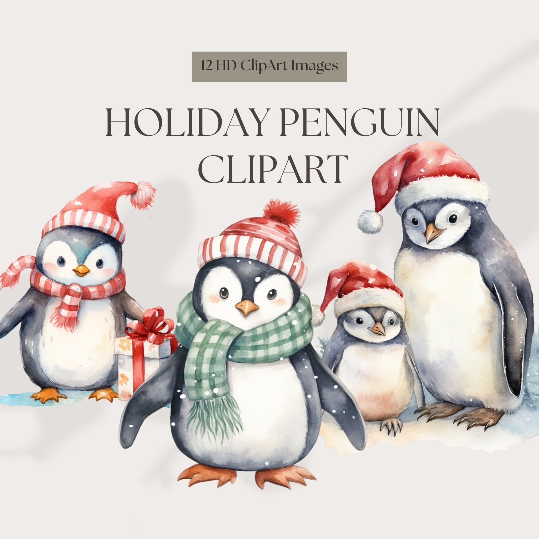 Cute Holiday Penguin Clipart Christmas PNG Greeting Cards - Etsy
