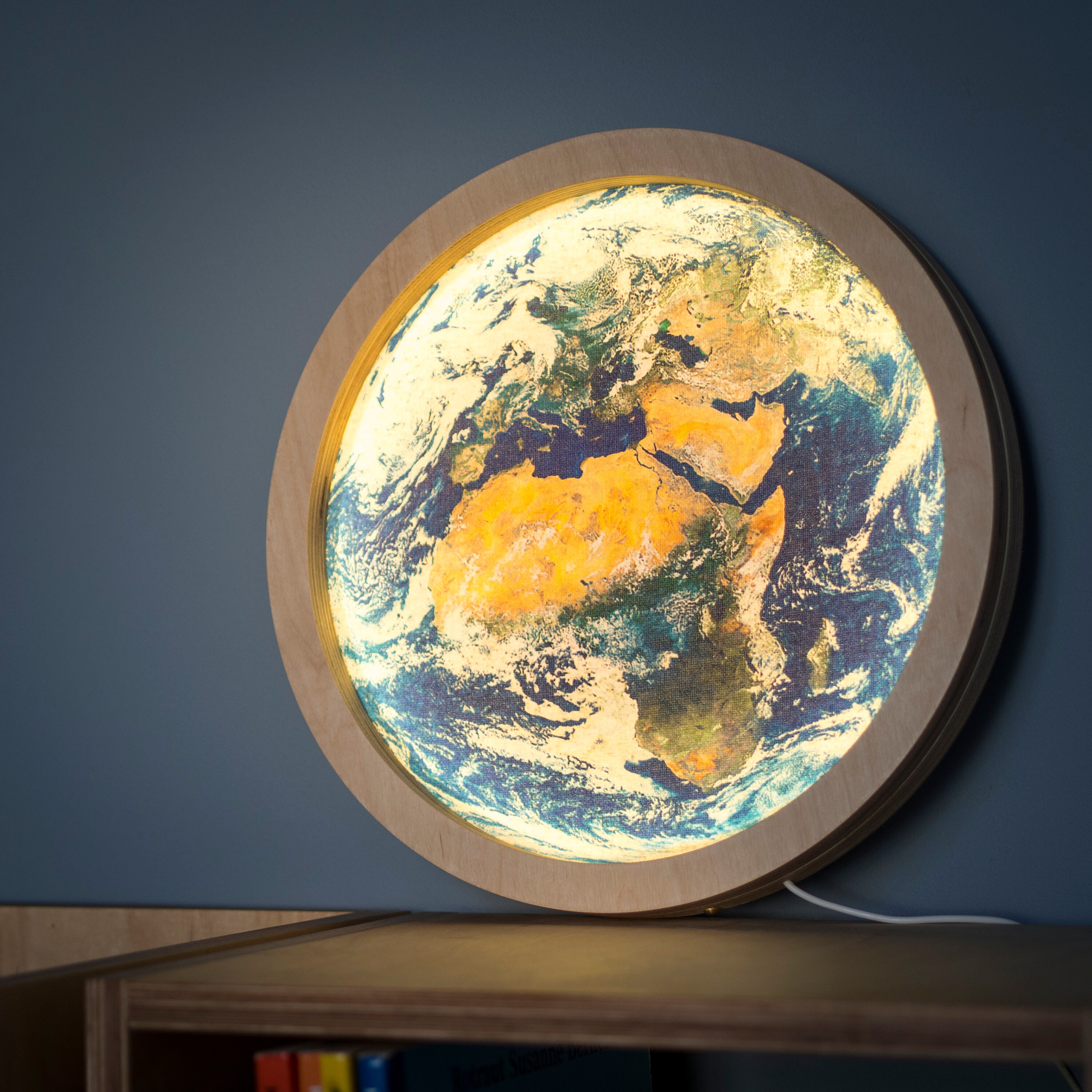 Plywood Lamp With Earth Graphic on Natural, Swappable Canvas - Etsy