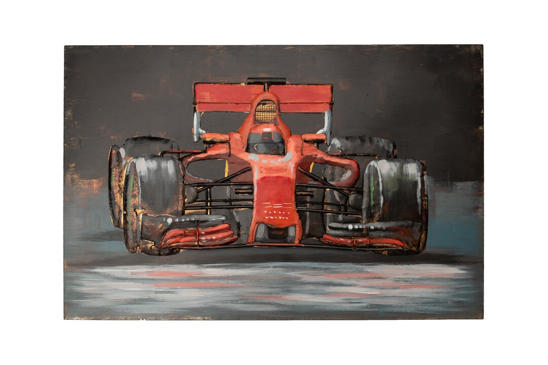 Red Racing Car Metal Wall Art: Embossed, Hand-painted (47.2" X 31.5 ...