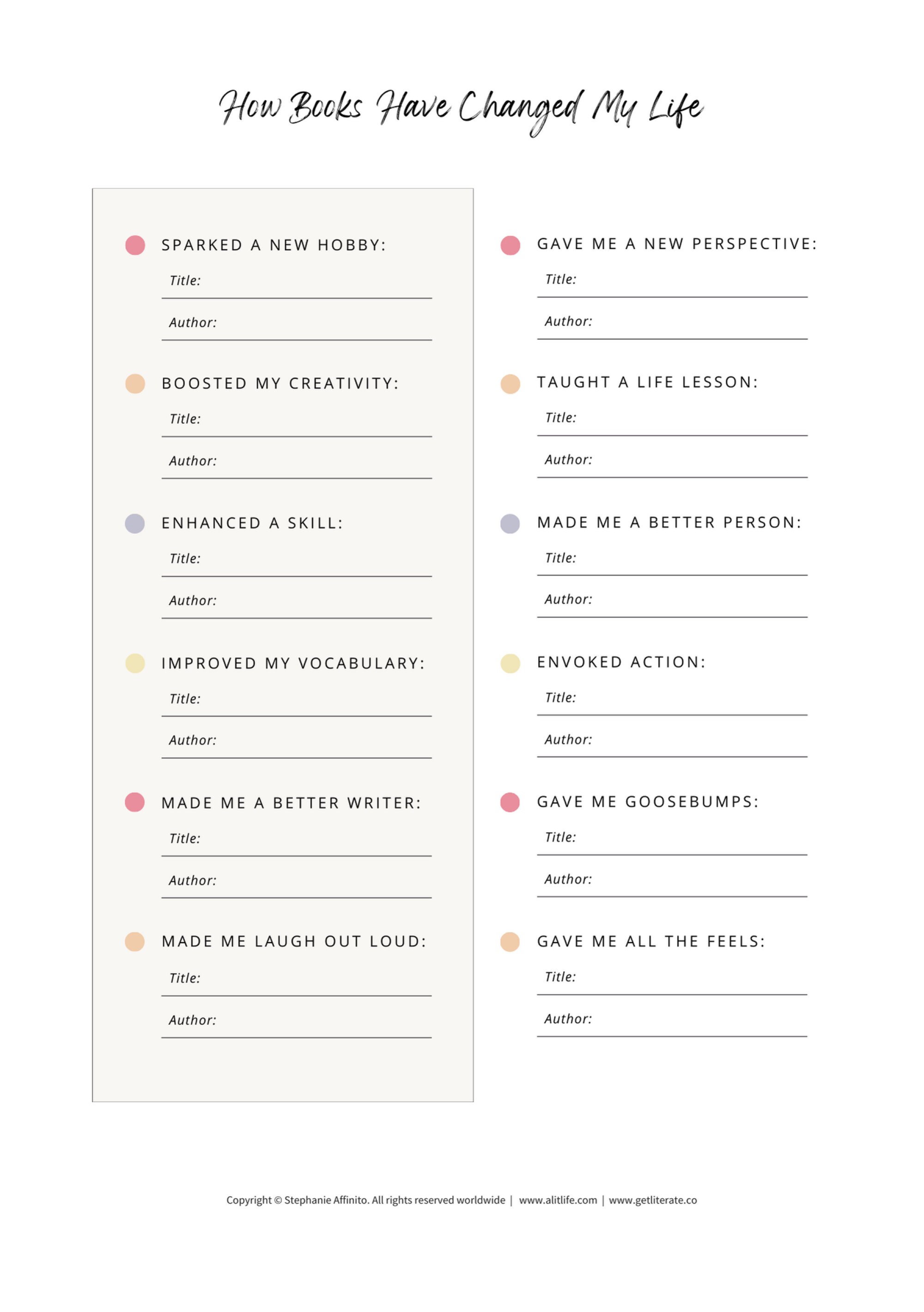 Get Lit(erate). A Printable Book Journal to Change Your Life: Letter ...
