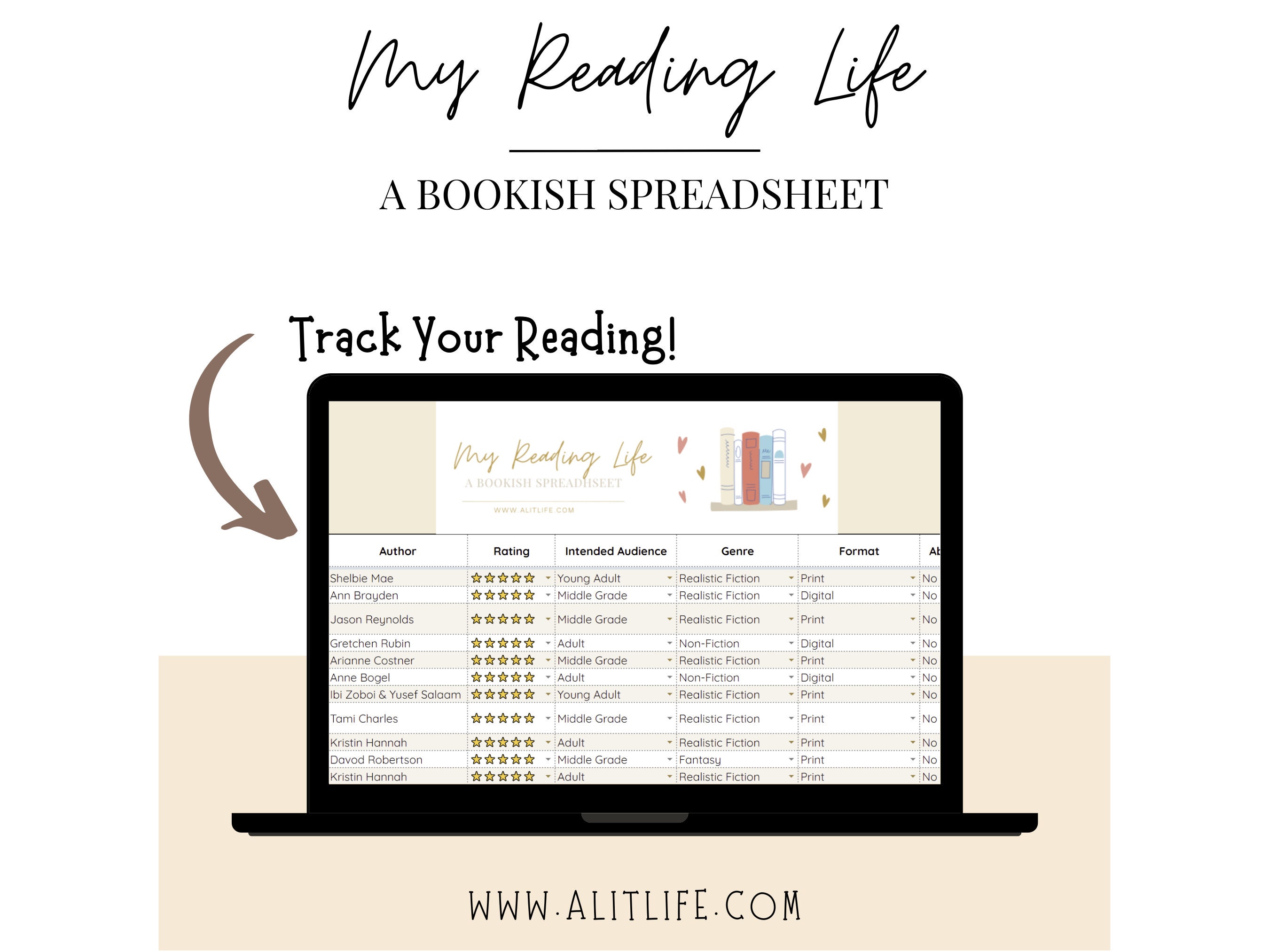 My Reading Life: A Bookish Spreadsheet TAN Google Sheets Digital ...