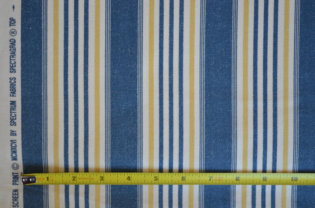 Five Yds Available / Vintage Blue and Yellow Ticking Stripe Print / 100 ...