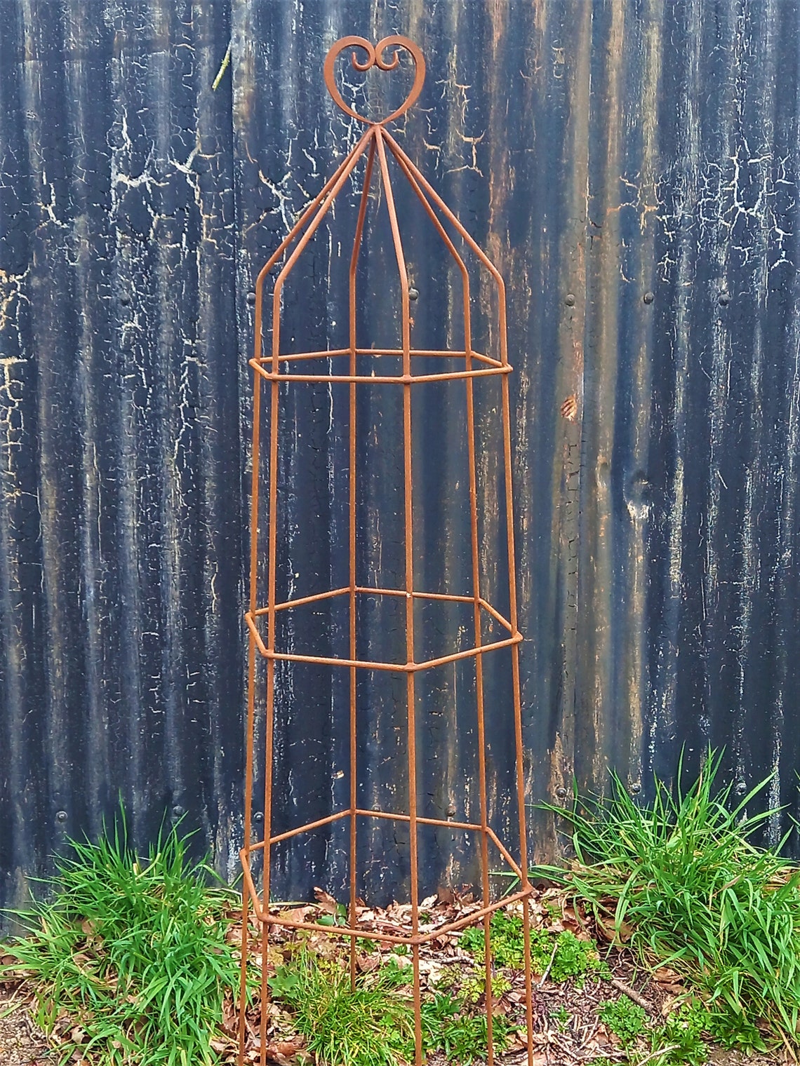 Obelisks Large Metal Garden Obelisk With Heart Top Rustic | Etsy