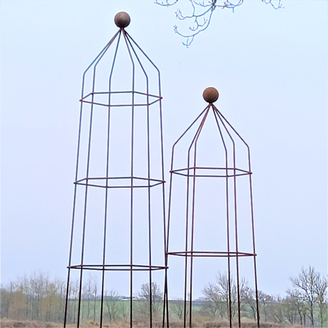 Obelisks, Large Metal Garden Obelisk With Ball Top, Rustic Plant ...
