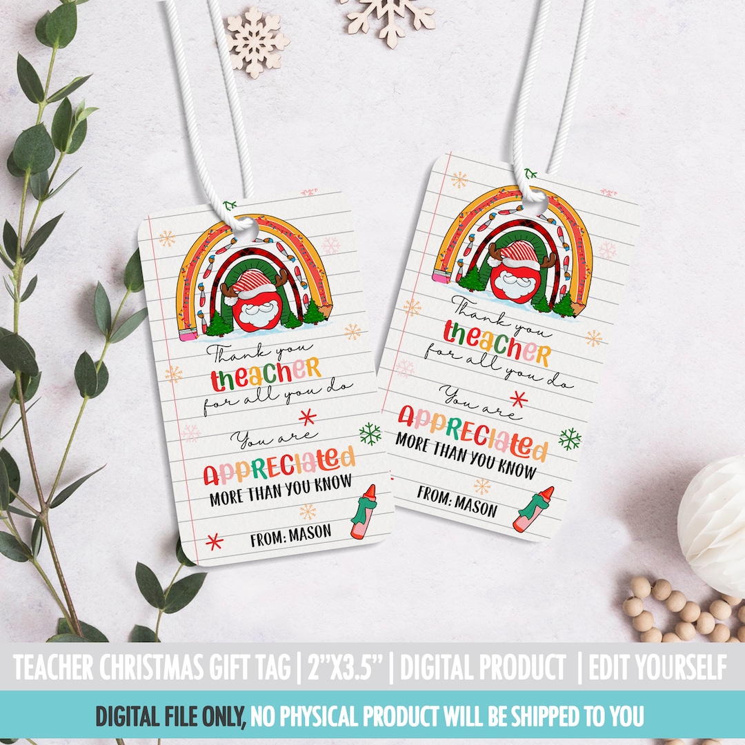 Editable Teacher Christmas Gift Tag Christmas Thank You Merry Christmas ...