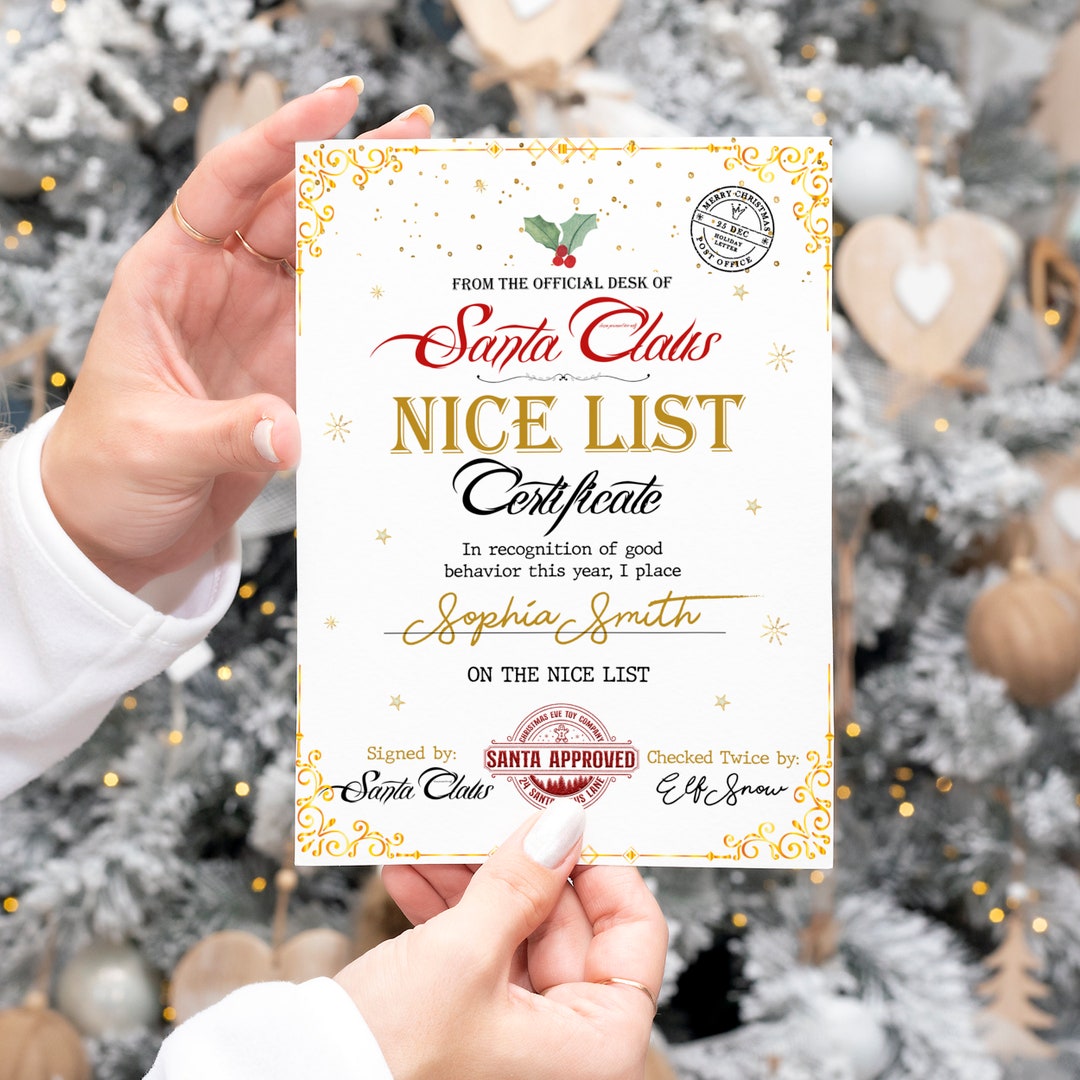 EDITABLE Santa Claus Official Nice List Certificate Letter From the ...