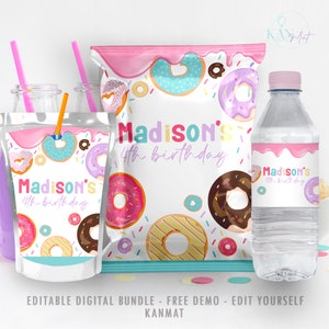 Donut Birthday Party Bundle Kit, Template Printable, Donuts Birthday ...