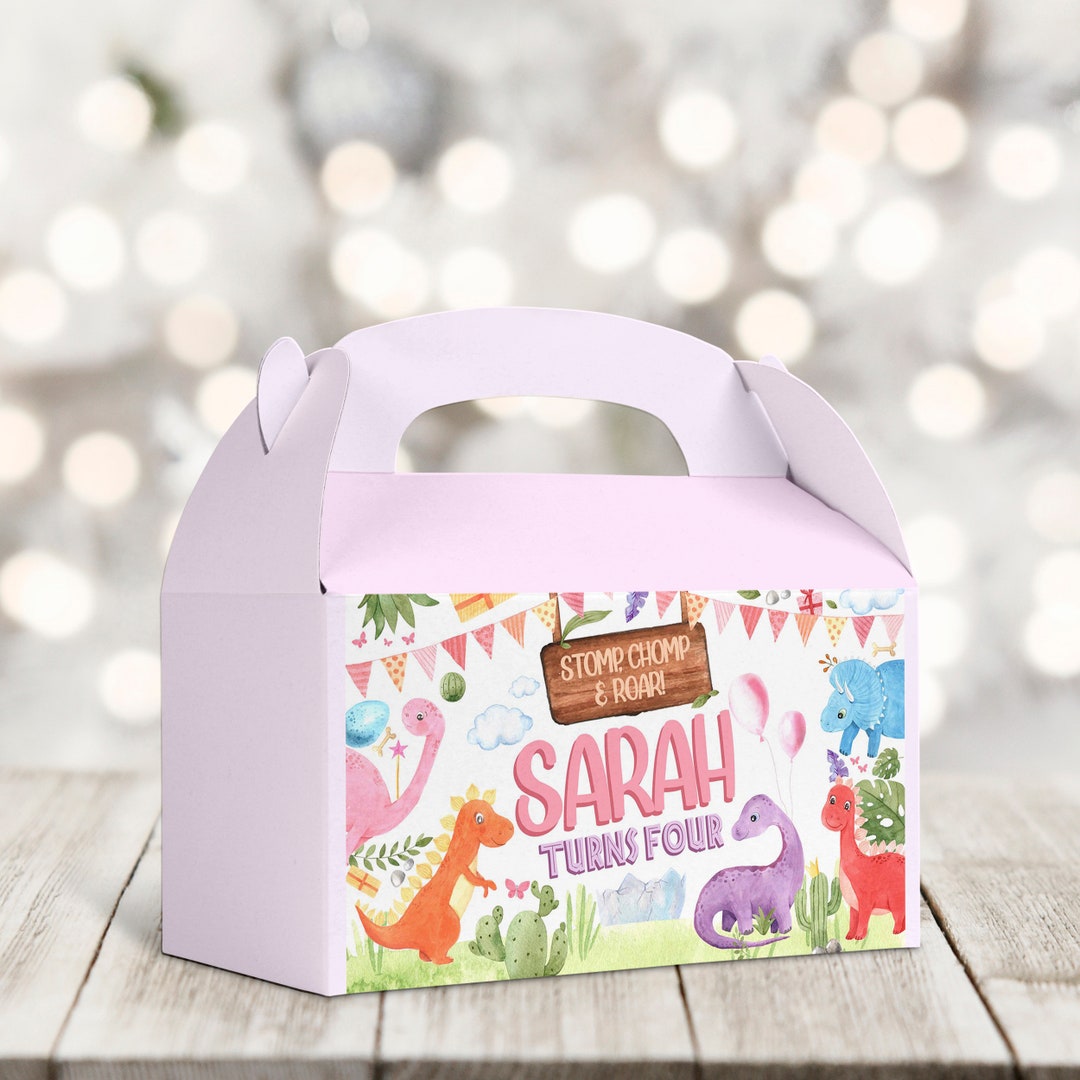 Editable Dinosaur Birthday Party Gable Box Label Dinosaur Gift Box ...