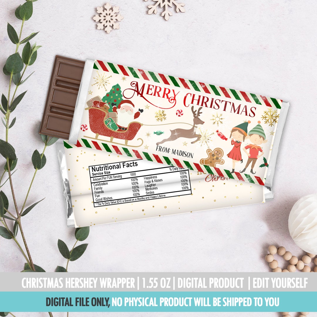 Editable Christmas Candy Bar Wrapper Template, Christmas Chocolate ...