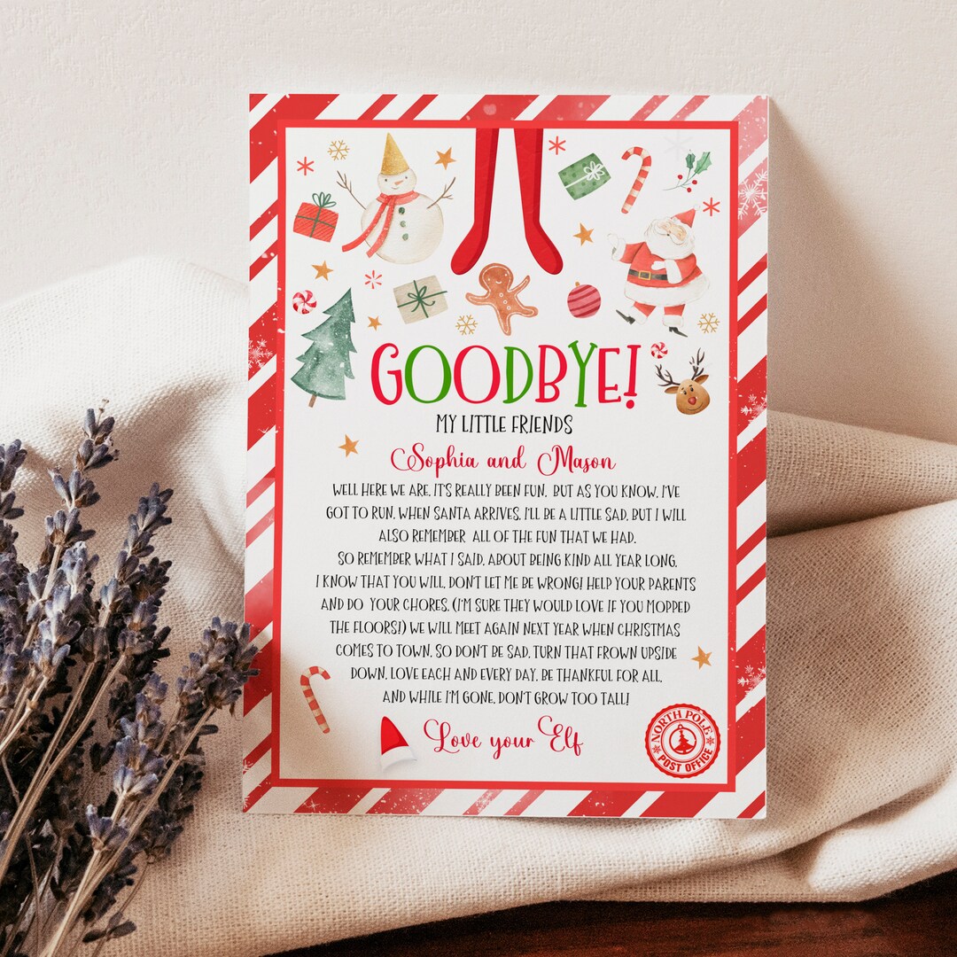 Editable Elf Goodbye Letter Departure Letter Christmas Goodbye From ...