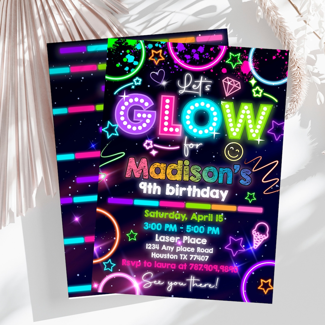 Glow Party Invitation Printable Girl Neon in the Dark Glow Invite ...