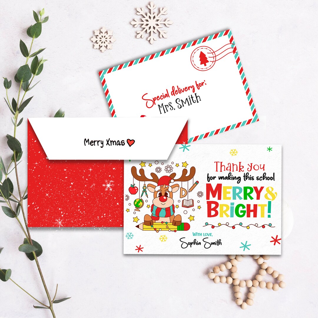 Christmas Thanks for Making School Merry and Bright CARD Holiday Winter ...