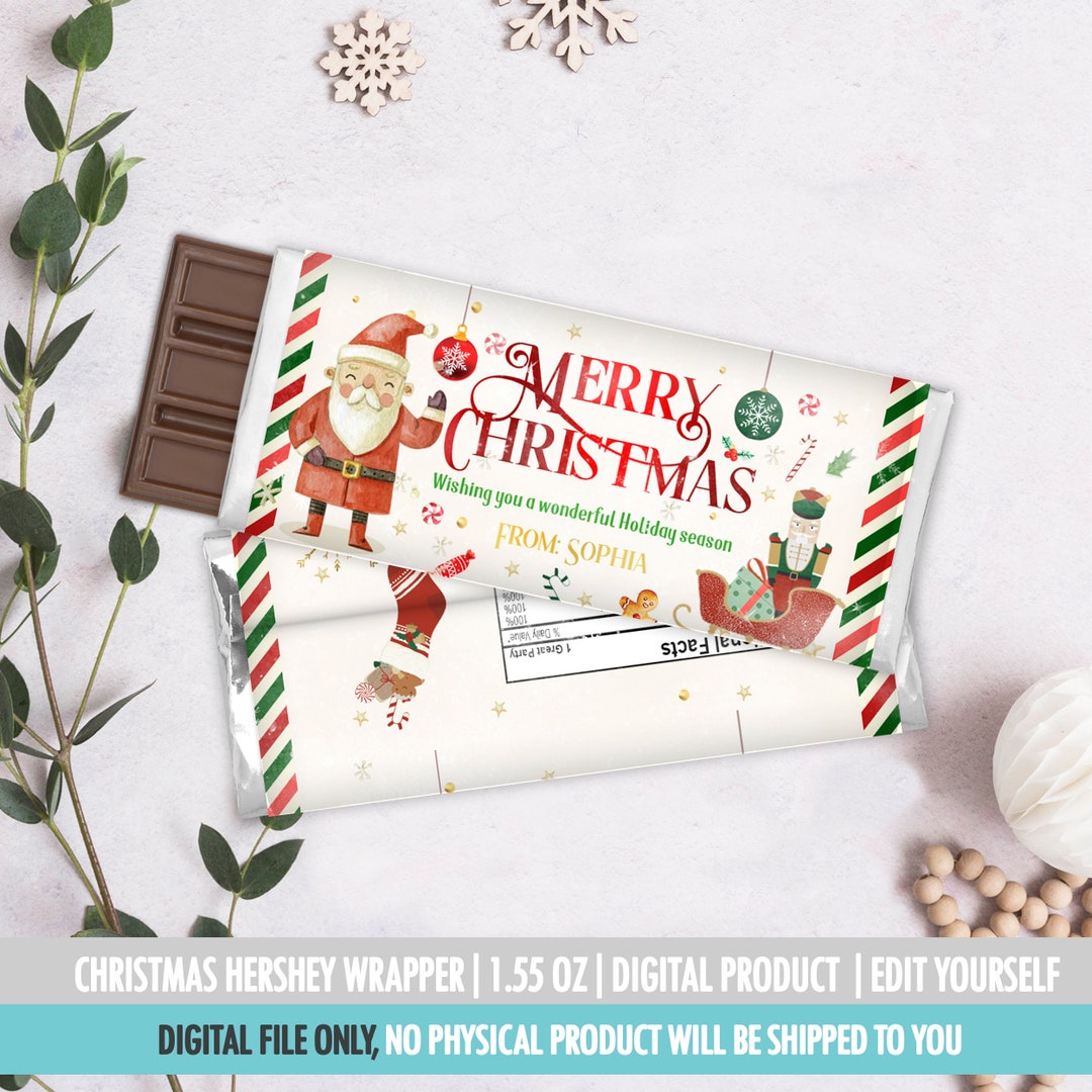Editable Christmas Candy Bar Wrapper Template, Christmas Chocolate ...