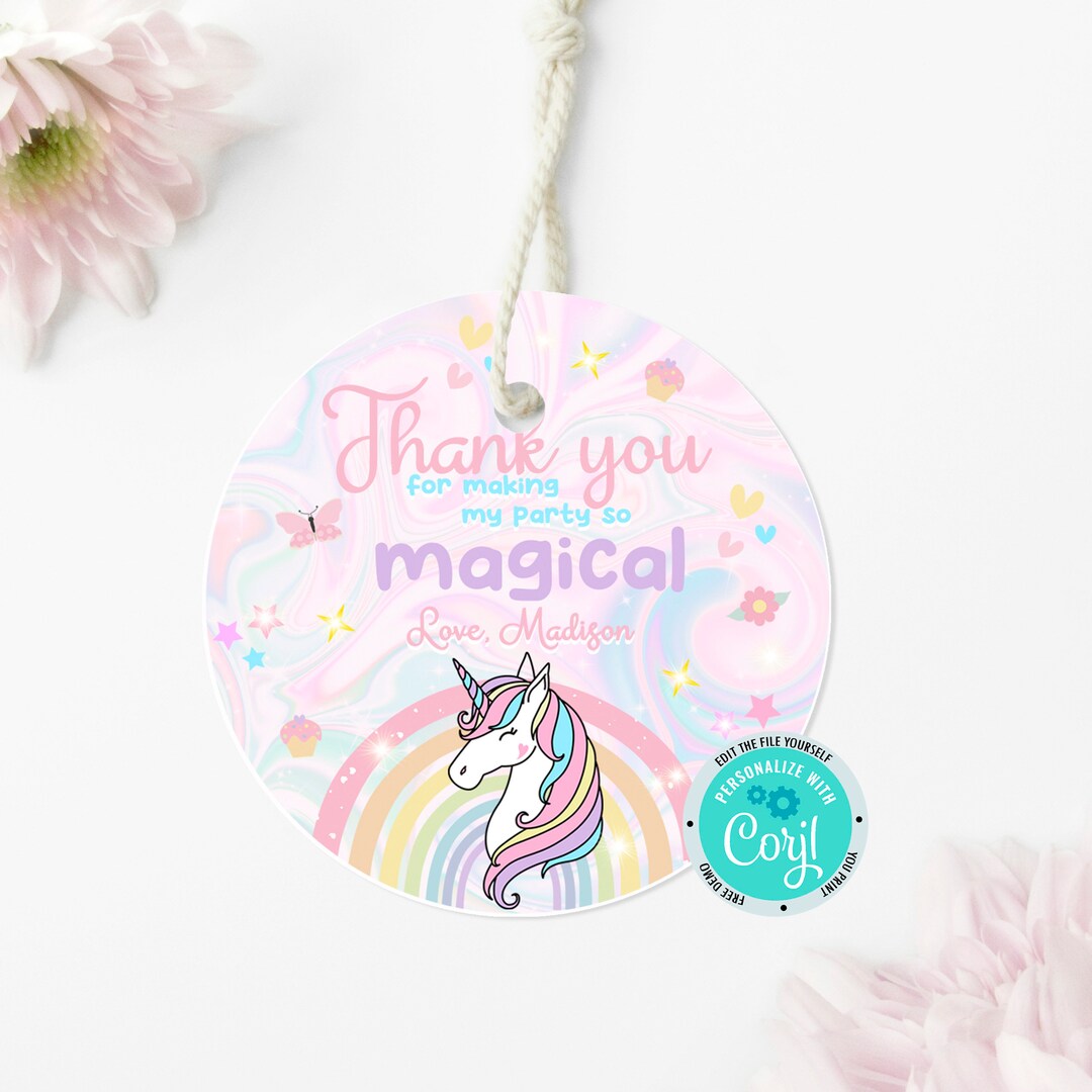 Editable Unicorn Favor Tags Magical Birthday Thank You Tags Label ...
