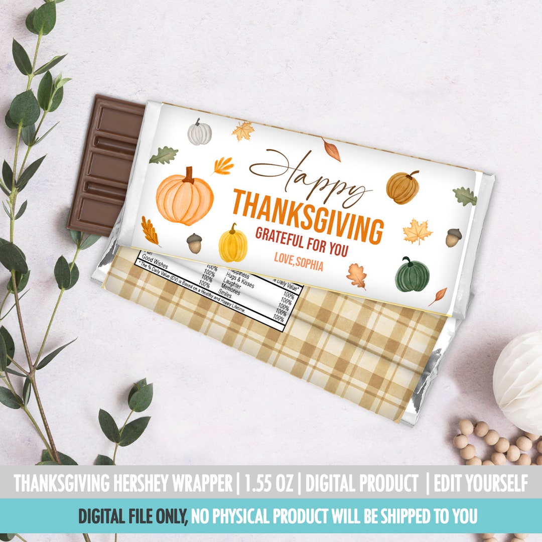 Thanksgiving Candy Bar Wrapper, Thanksgiving Chocolate Bar Wrapper ...