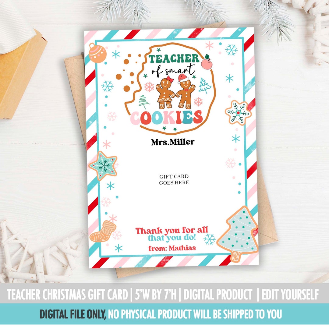 EDITABLE Teacher Appreciation Retro Christmas Gift Card Holder ...