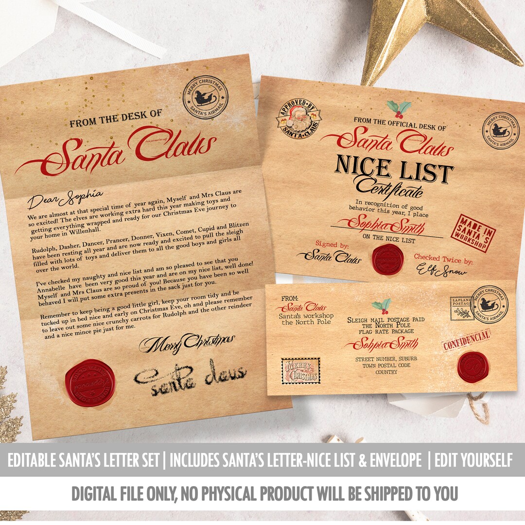 EDITABLE Official Letter From Santa Claus and Official Nice List ...