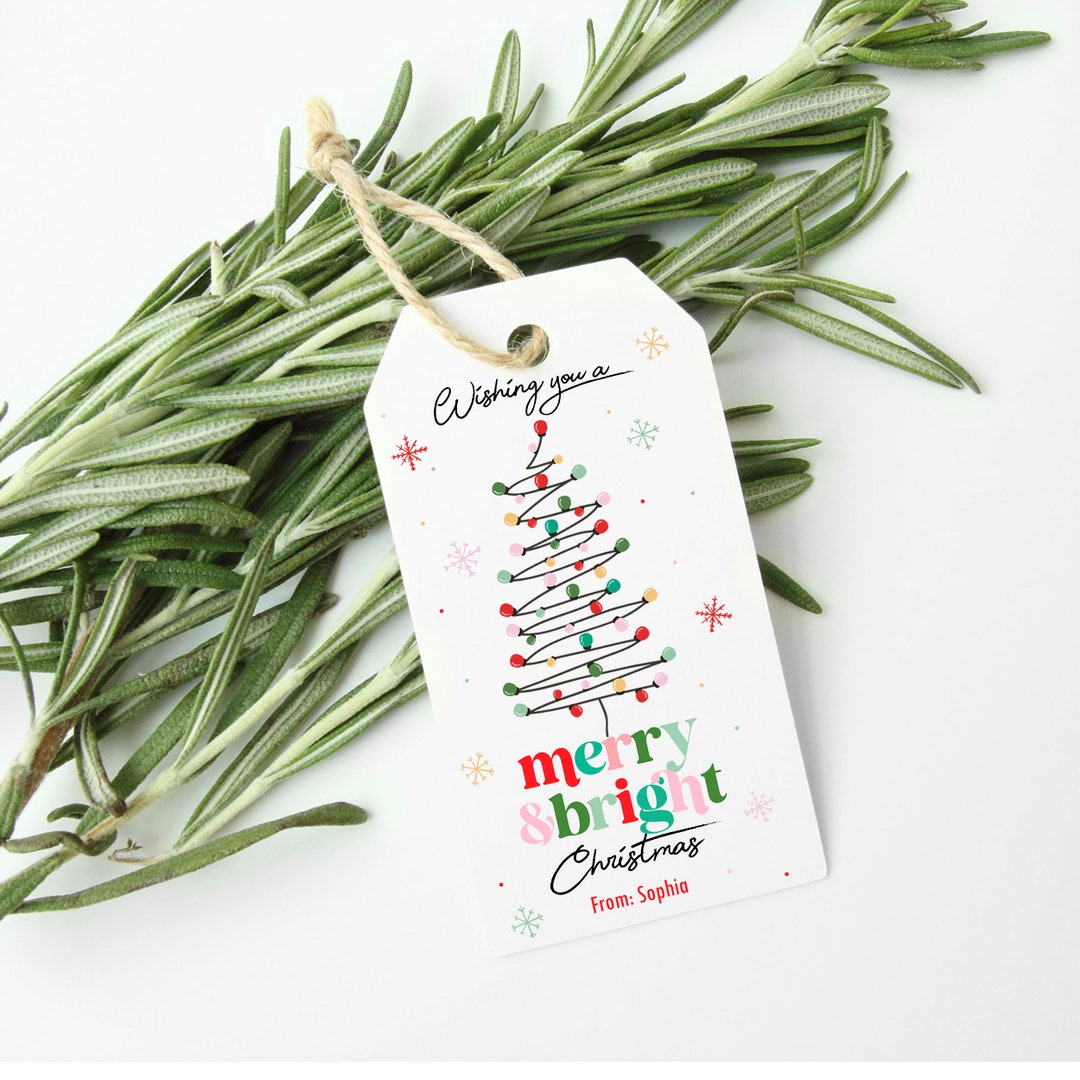 Printable Wishing You a Merry and Bright Christmas Gift Tag, Modern ...