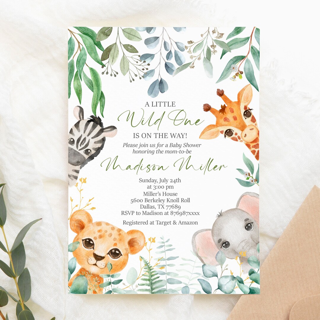 Editable A Little Wild One on the Way Baby Shower Invitation, Safari ...