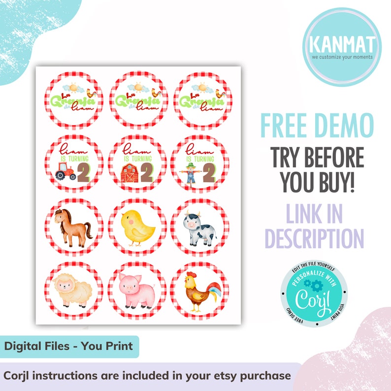 Editable Farm Cupcake Toppers/farm Birthday Party - Etsy