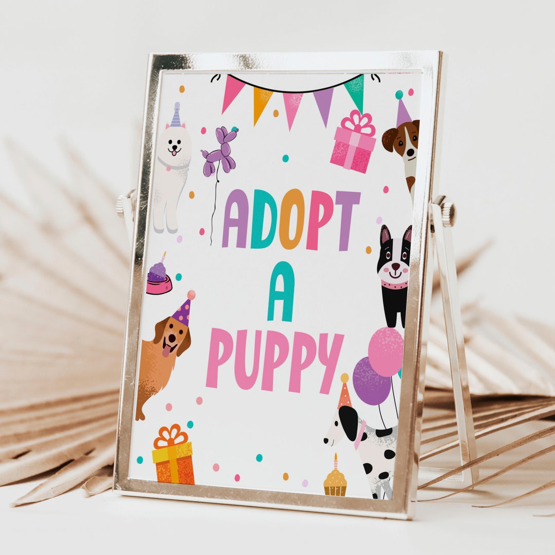 Editable Adopt a Puppy Sign, Puppy Pawty Welcome Sign Table, Dog Theme ...
