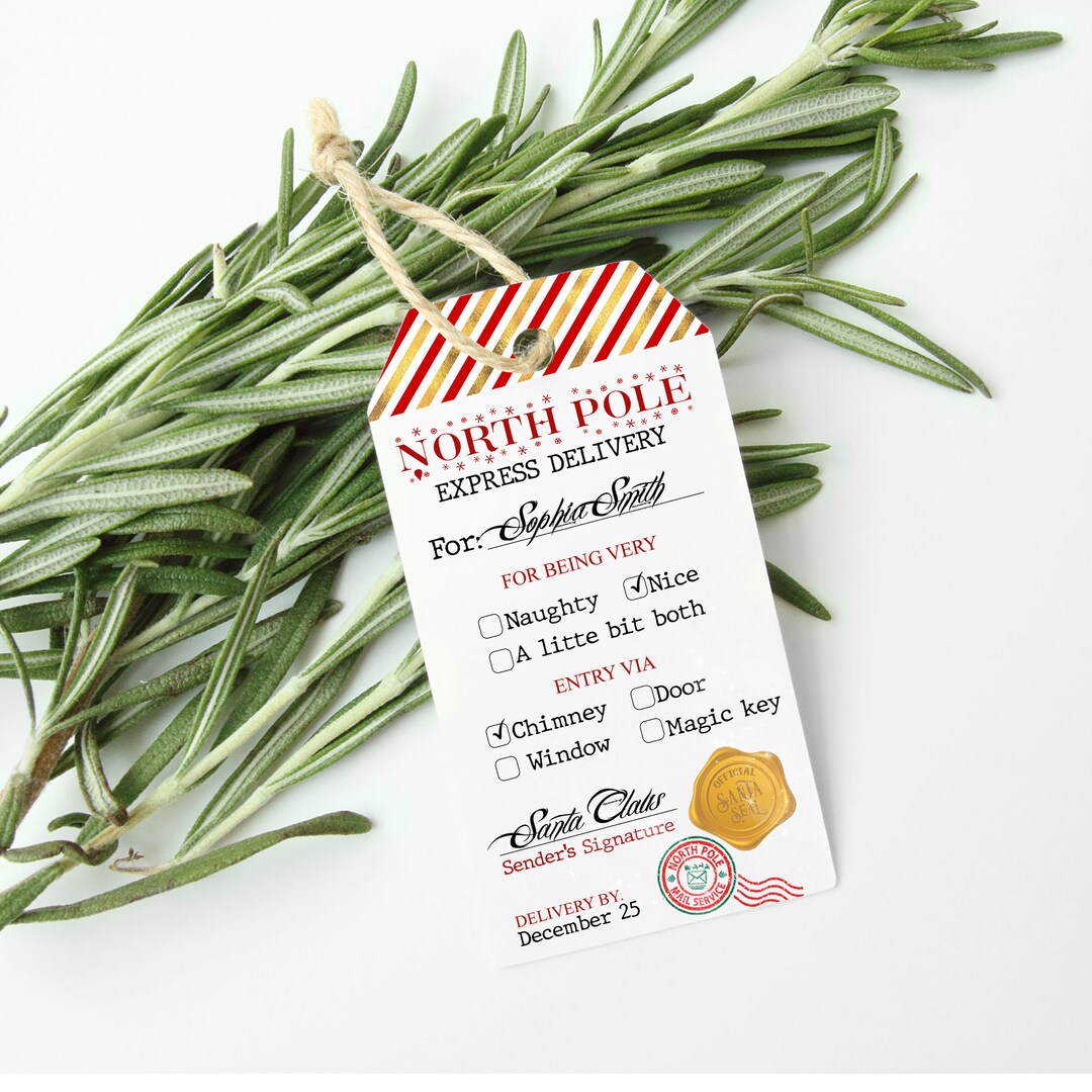 North Pole Express Delivery Christmas Tag Template, Editable Santa Gift ...