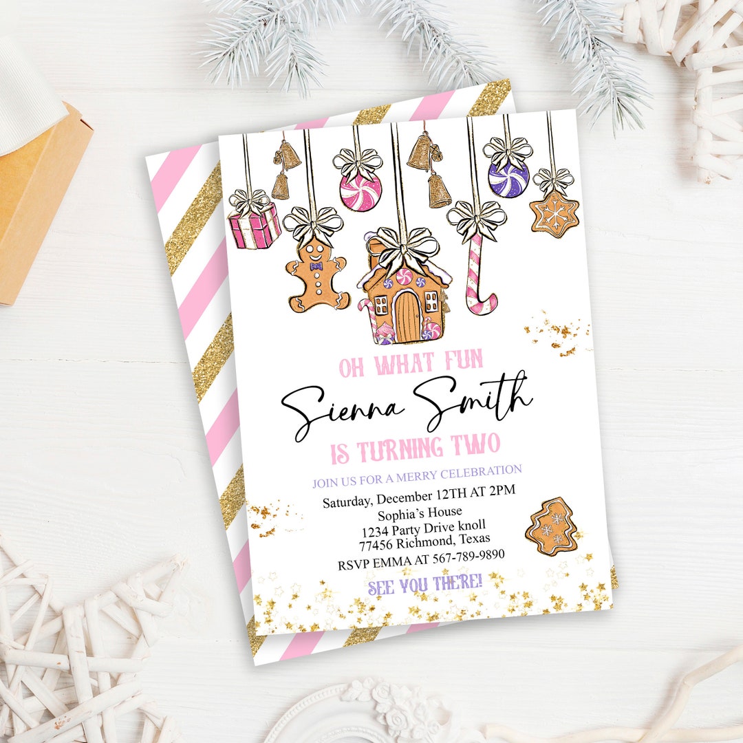Editable Christmas Birthday Party Invitation, Oh What Fun Christmas ...