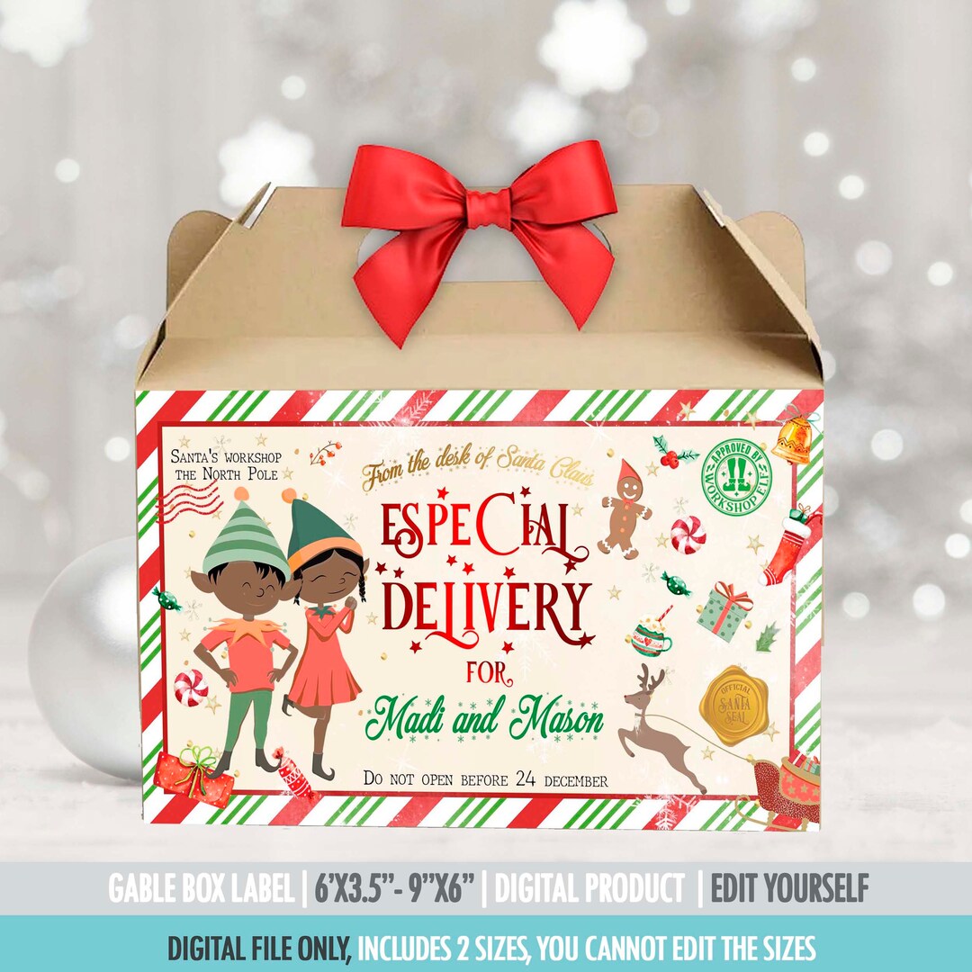 EDITABLE Elves Christmas Eve Box Label Christmas Eve Gable Box Label ...