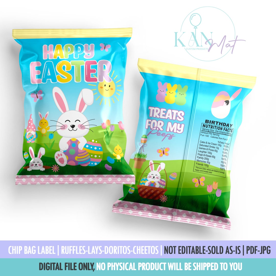 Easter Chip Bag Printable, Easter Bunny Favor Bag Printable INSTANT ...