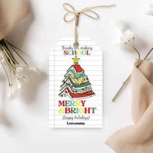 Editable Teacher Christmas Gift Tag Christmas Thank You Merry & Bright ...