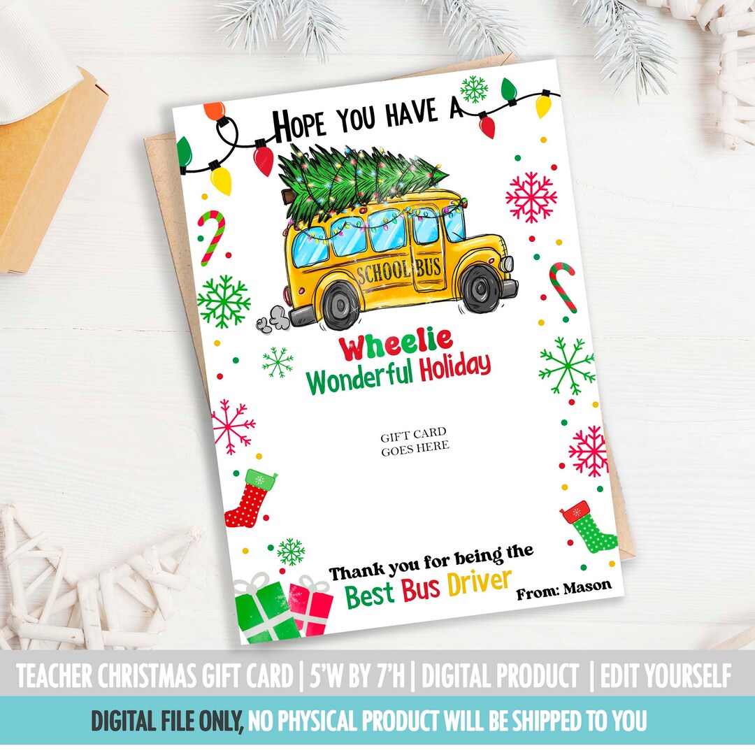 Editable School Bus Driver Gift Card Holder, Printable Christmas Gifts ...