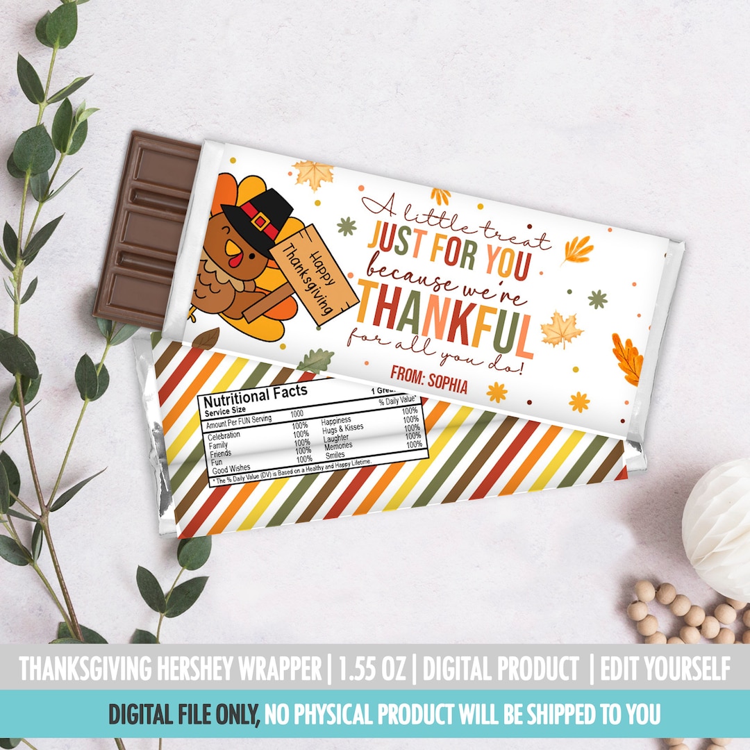 Turkey Thanksgiving Candy Bar Wrapper, Thanksgiving Chocolate Bar ...