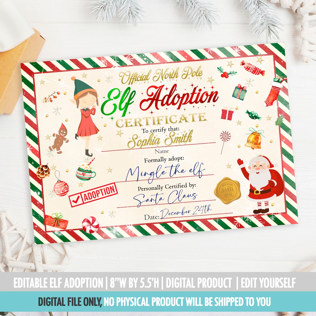 Elf Adoption Certificate Christmas Shelf Elf Adopt an Elf Letter ...