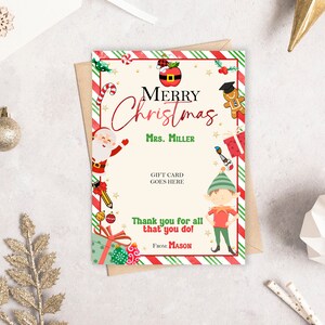 EDITABLE Teacher Appreciation Christmas Gift Card Holder - Etsy