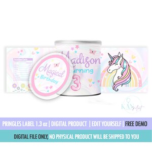 Editable Unicorn Magical Party Bundle Chips Bag, Water Bottle Label ...