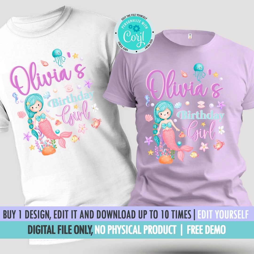 Editable Mermaid T-shirt, Cute Mermaid Shirt, Girls Mermaid Tee ...