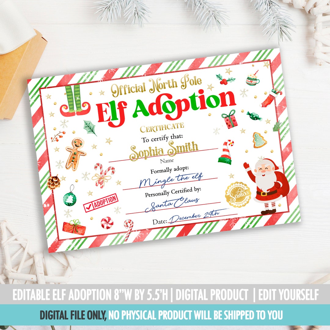 Editable Elf Adoption Certificate Adopt an Elf Letter Elf Activity ...