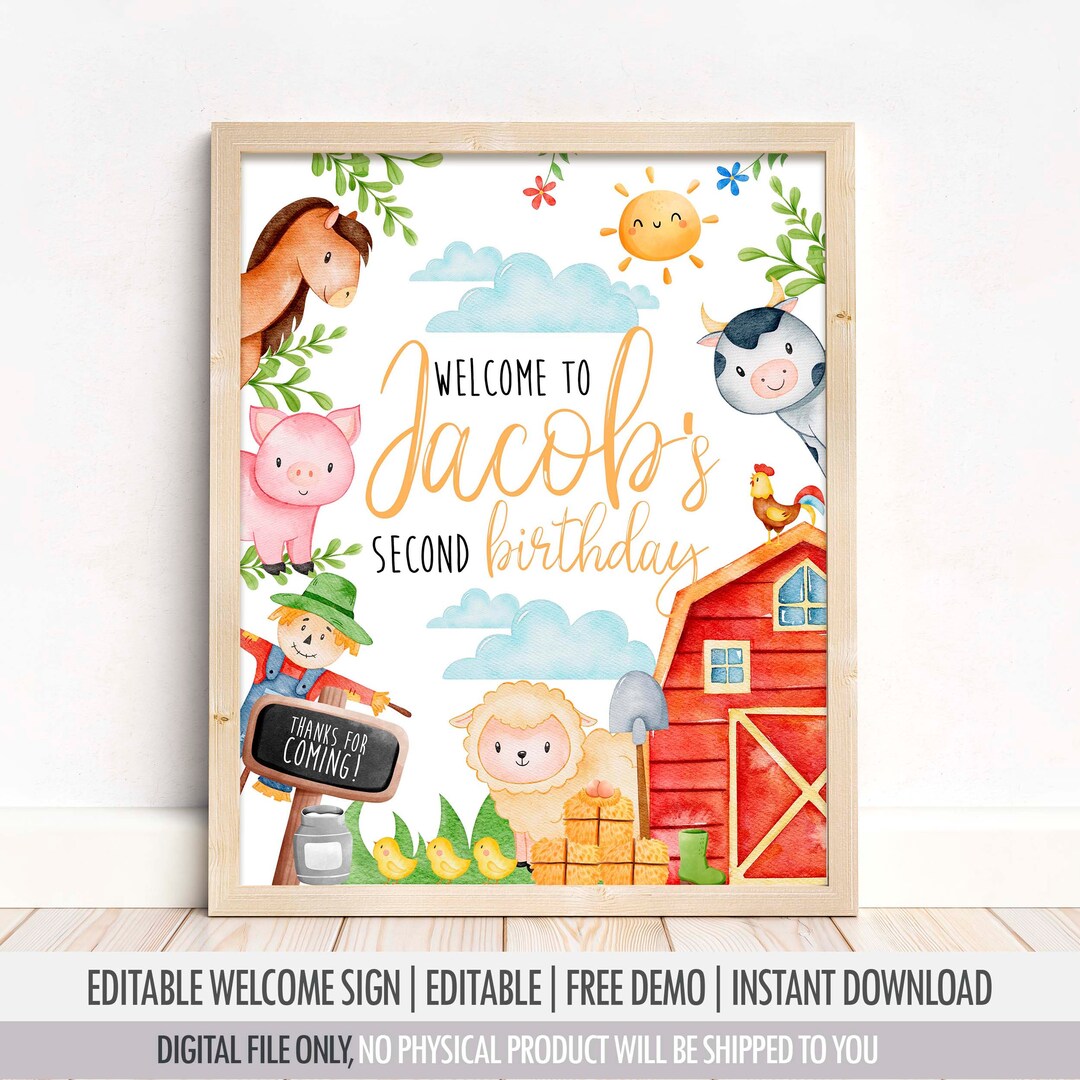 Editable Farm Birthday Welcome Sign, Farm Birthday Girl, Farm Animals ...