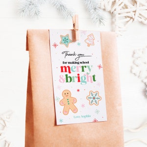 Editable Teacher Christmas Gift Tag Christmas Thank You Merry & Bright ...