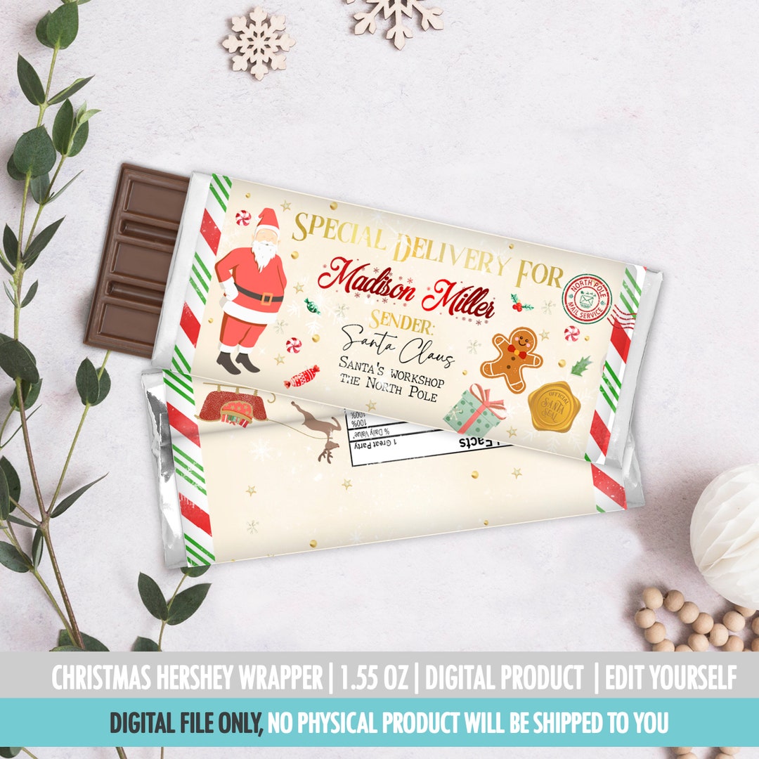 Editable Christmas Candy Bar Wrapper Template, Christmas Chocolate ...