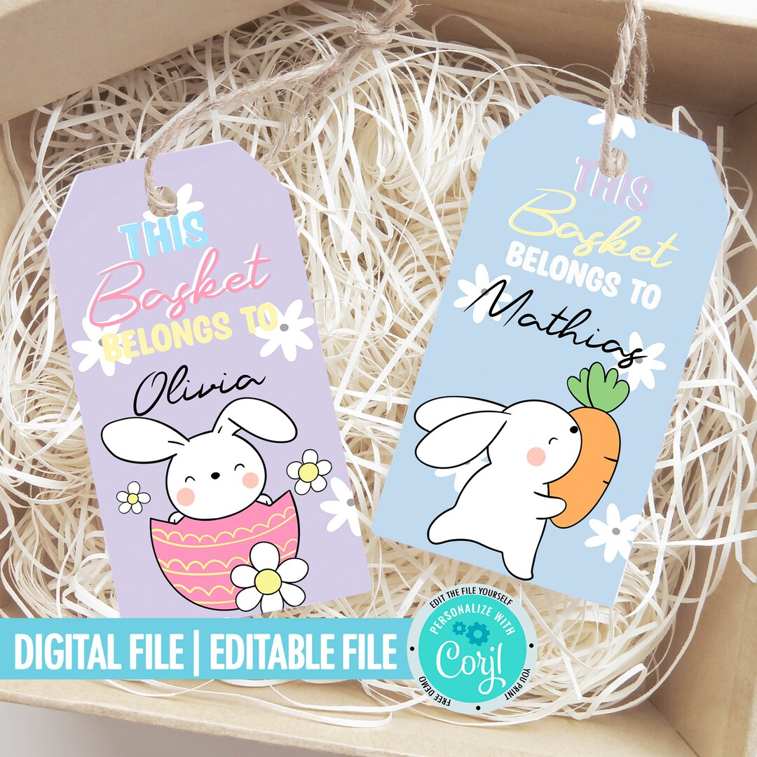 Editable Easter Basket Name Tag | Custom Name Tag Bunny | Name Tag ...