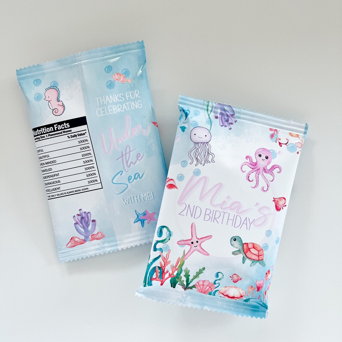 Under the Sea Chip Bag Editable Pink Ocean Animals Birthday - Etsy