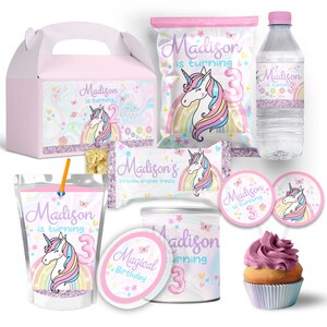 Editable Unicorn Magical Party Bundle Chips Bag, Water Bottle Label ...