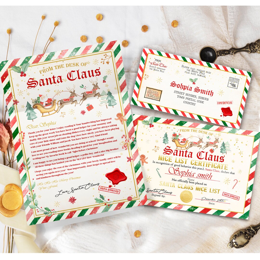 Letter From Santa, Nice List Certificate, Christmas Santa Letter ...