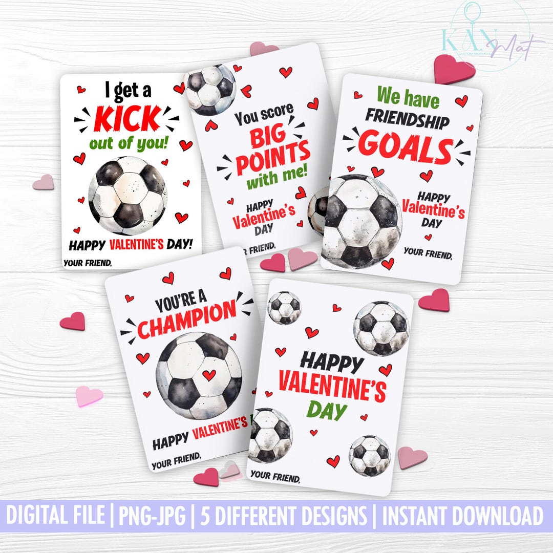 Soccer Valentines Cards Printable Kids Valentine Cards Instant Download ...