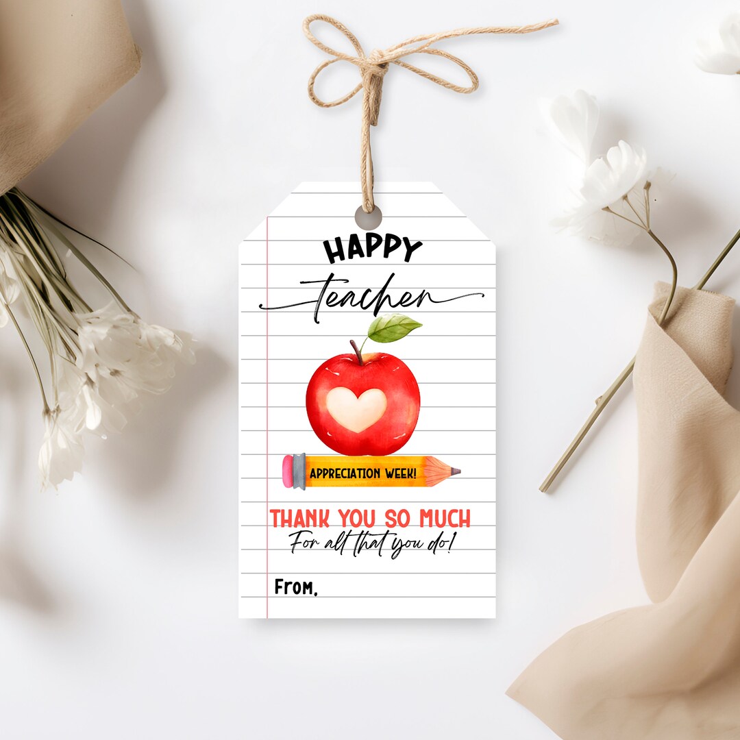 Teacher Appreciation Week Gift Tags Thank You Teacher Gift Tag School ...